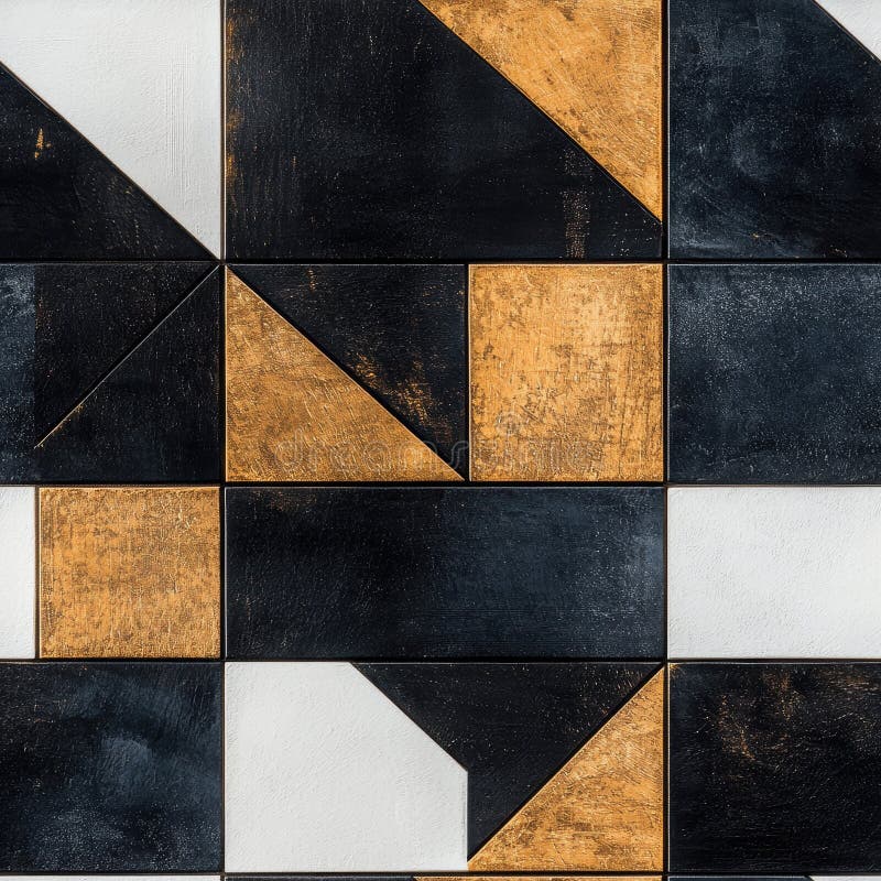 Modern Bold Tile Seamless Pattern in Black, White, and Gold Stock ...