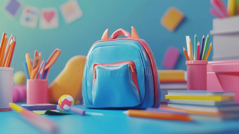 Explore Study Items with School Backpack and Creative Desk Setup Design ...