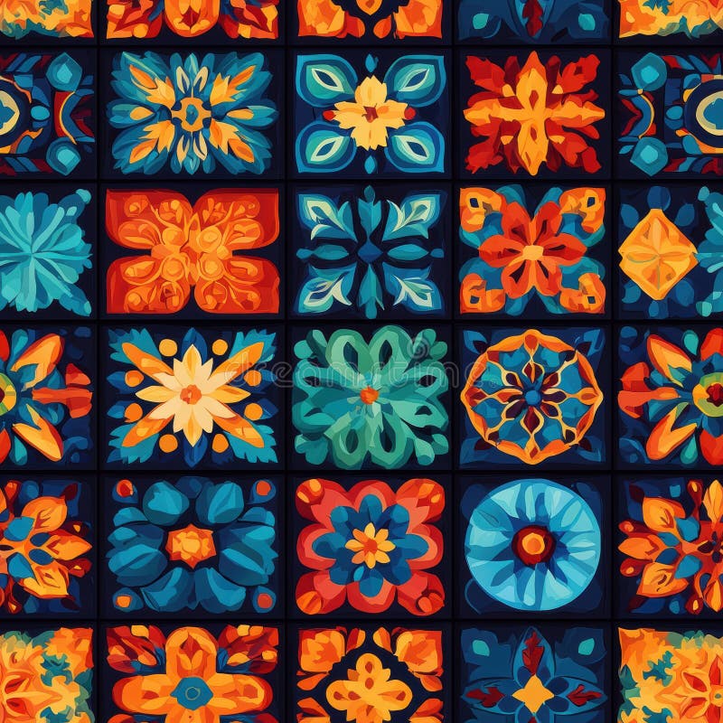 Colorful Hand-Painted Ceramic Seamless Pattern Tiles with Mandala ...