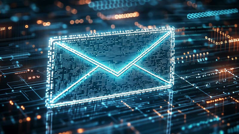 Futuristic Digital Email Concept Featuring a Glowing Envelope Combined ...