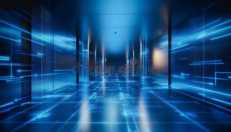 Futuristic Digital Corridor with Glowing Blue Details Stock Image ...