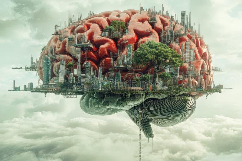 Hyper-Realistic Digital Brain Concept Merging Nature and Urban ...