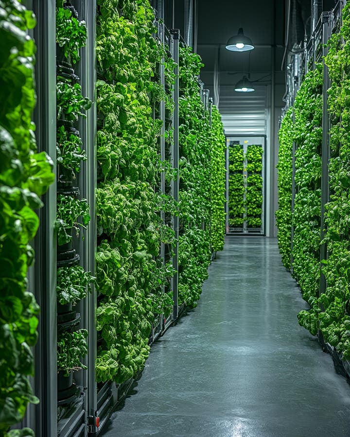 Indoor Vertical Farm with Lush Green Vegetation Stock Image - Image of ...