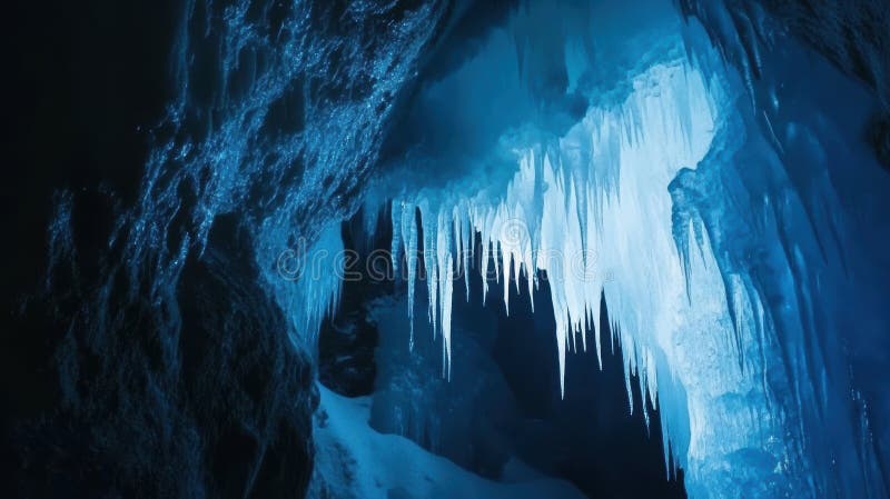 Icy Cave Interior with Soft Blue Glow Stock Illustration - Illustration ...