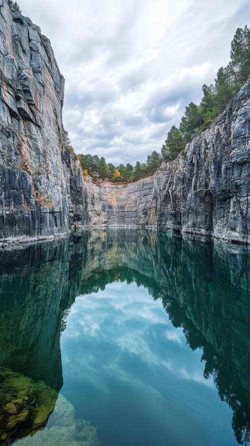 Explore Stunning Lake Reflecting Cliffside, a Serene Landscape Stock ...