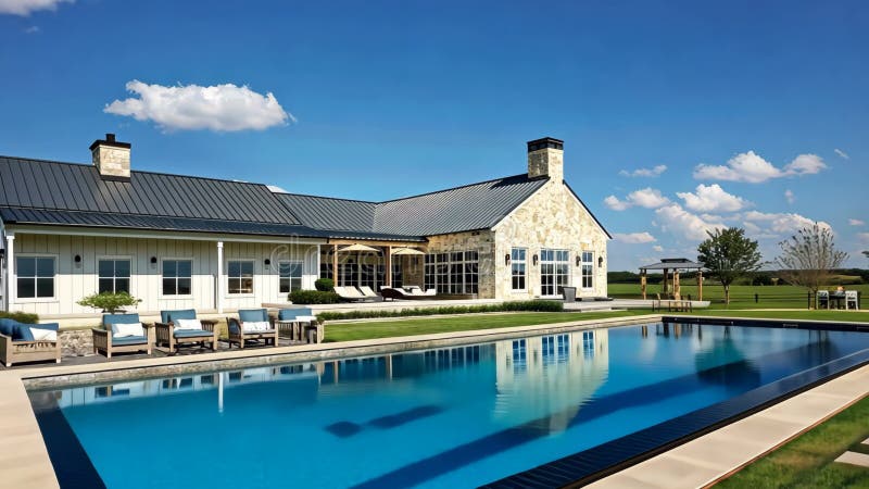 Explore a Stunning Modern Home Featuring a Spacious Pool Surrounded by ...