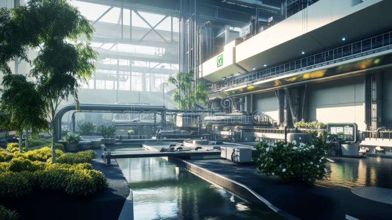 High-Tech Panoramic View of an Industrial Facility Landscape Stock ...