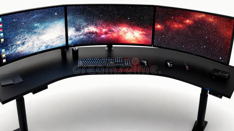 Futuristic Gaming Setup with Three Curved Monitors. Ideal for Immersive ...