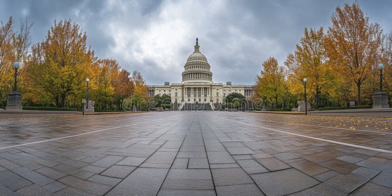 A Panoramic View of the U.S. Capitol Building Surrounded by Autumn ...