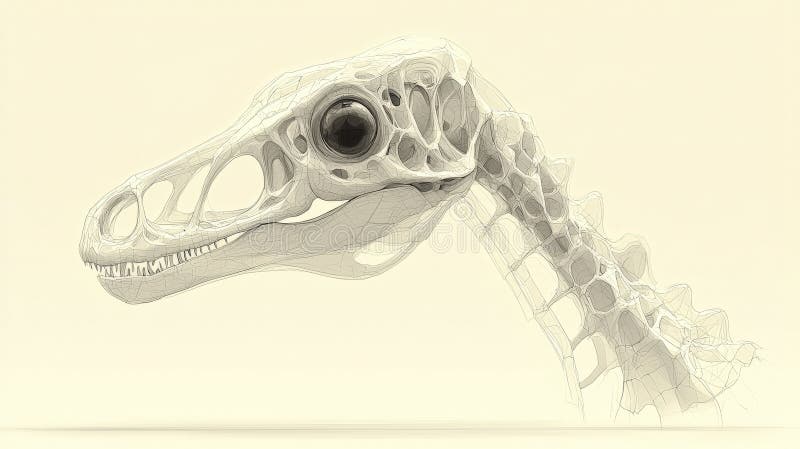 Detailed Wireframe Model of a Dinosaur Skull with a Long Neck, Side ...