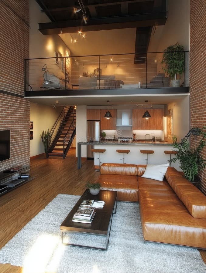 Explore this Stylish Modern Loft with a Mezzanine and Charming Brick Features for Unique Living ...