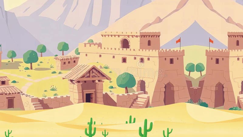 Desert Village with Cactuses: a Cartoon Animation of Middle East ...