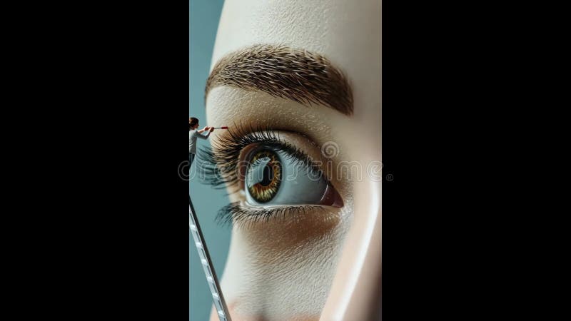 A Close-Up of a Human Eye with a Tiny Figure on a Ladder Stock Footage ...