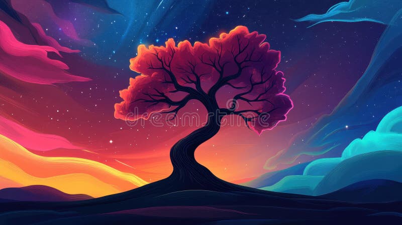 Explore a Surreal Tree with Glowing Branches, Merging Nature and ...