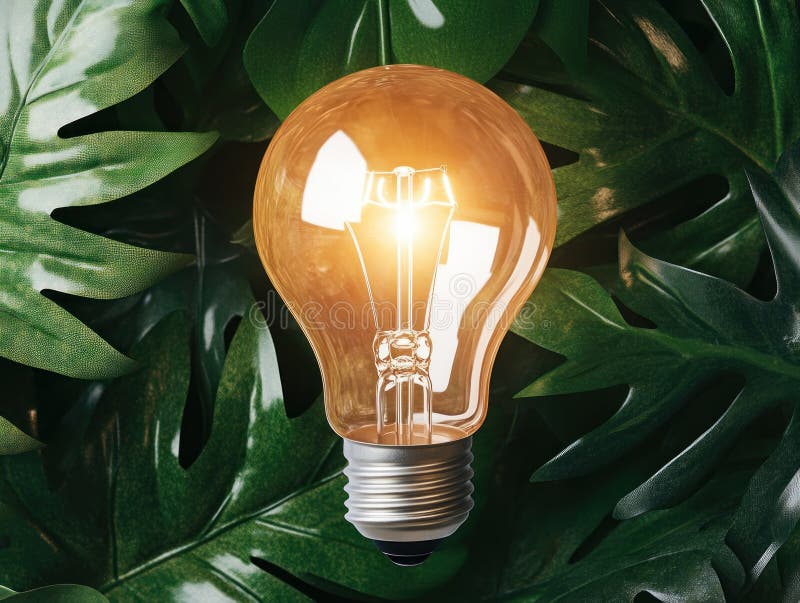 Explore Sustainable Solutions with a Glowing Lightbulb in a Lush Forest ...