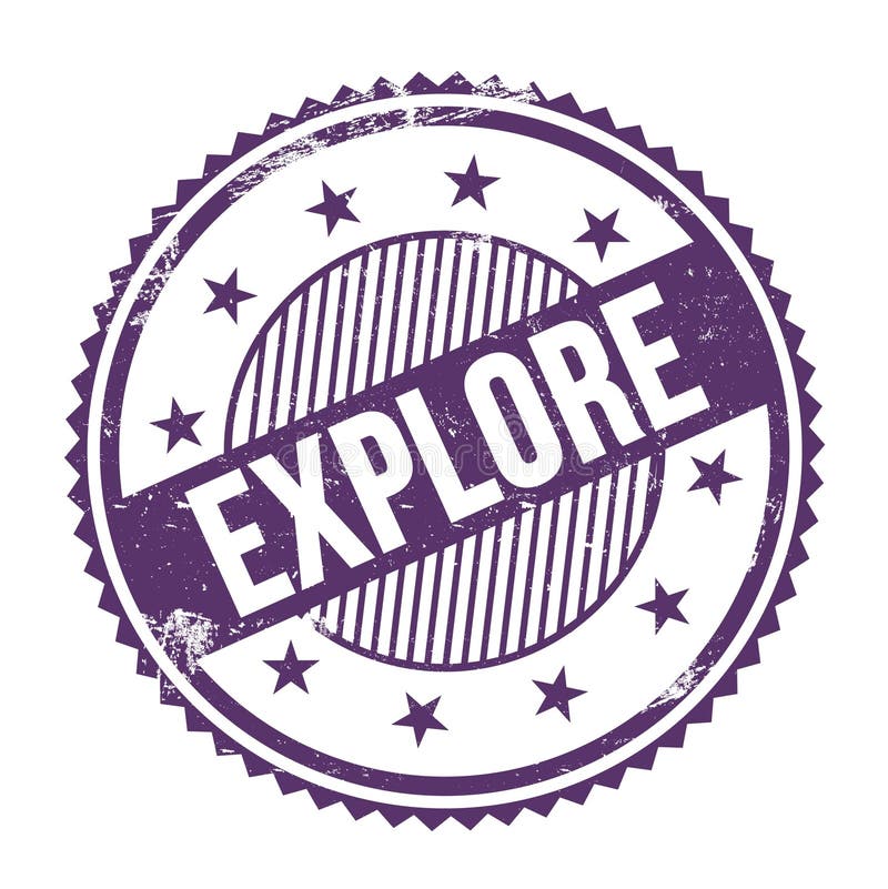 EXPLORE Text Written on Purple Indigo Grungy Round Stamp Stock ...