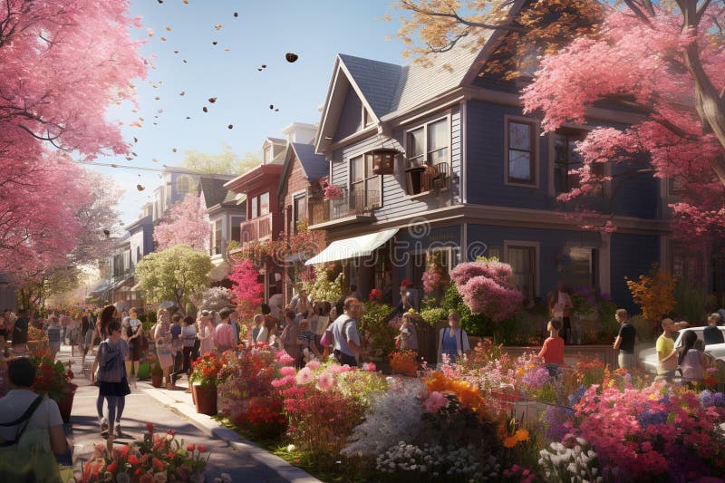 Explore the Theme of Springtime Community. Generative Ai Stock ...