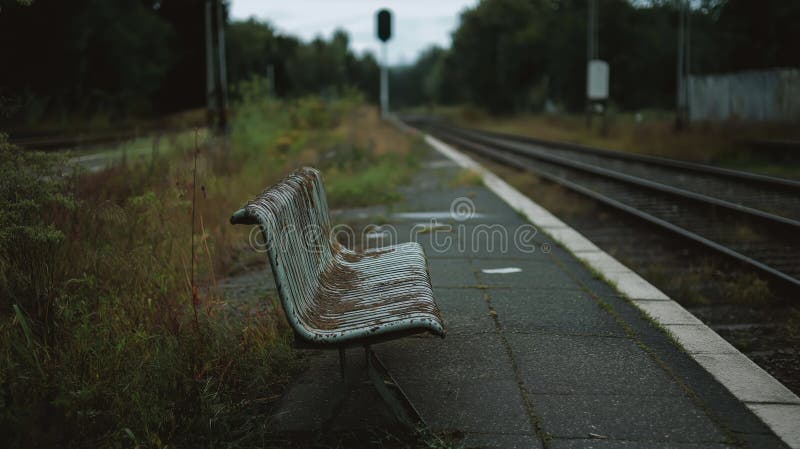 Desolate Train Platform with Rusted Bench - Urban Decay and Loneliness ...