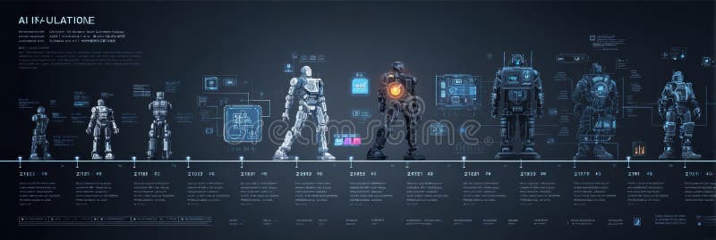 Explore the Timeline of AI Evolution Featuring Robot Icons and Machine ...