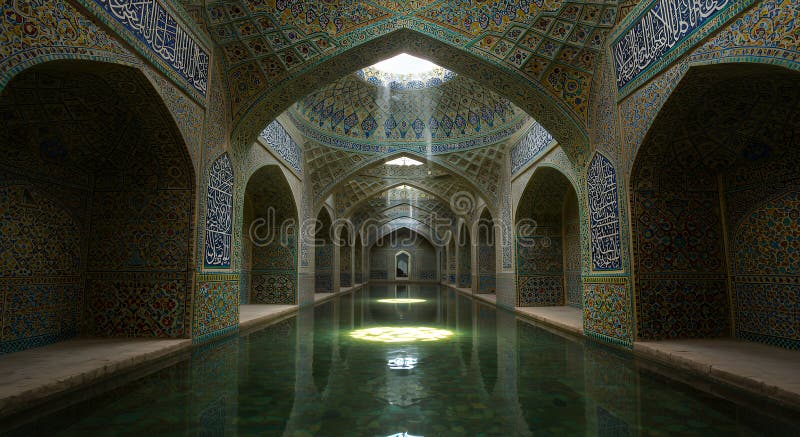 Explore Traditional Iranian Architecture Reflection in Pool with Light ...