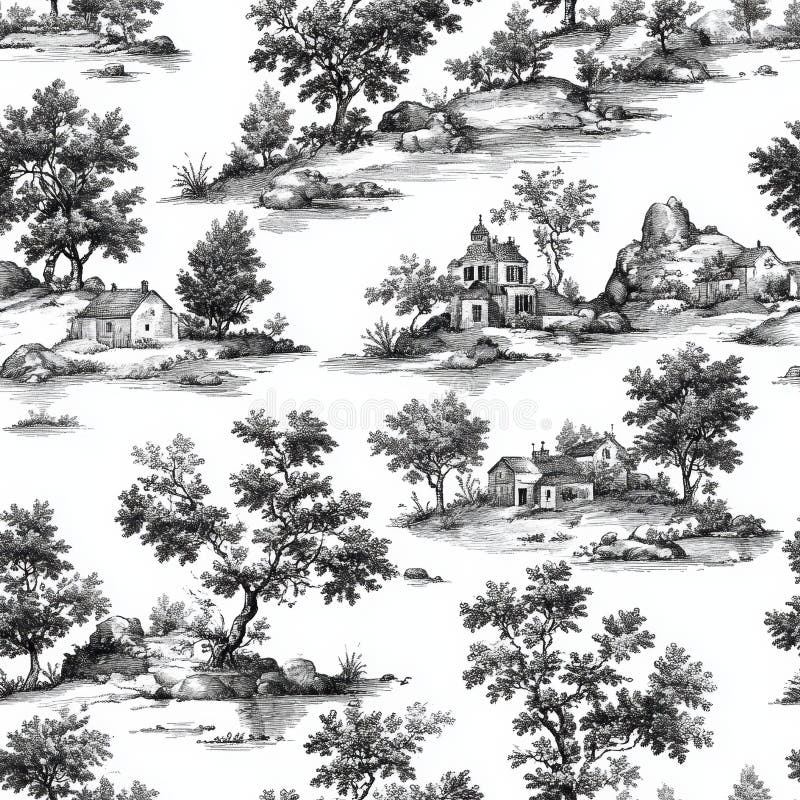 Traditional Seamless Pattern with Nature Scenes Stock Illustration ...