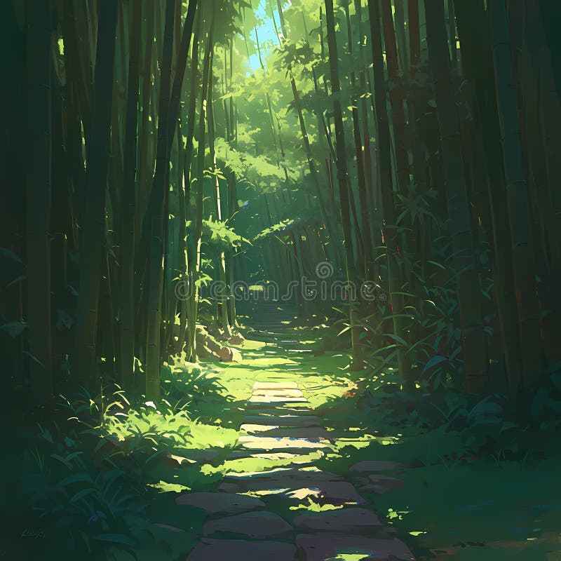 Explore Tranquil Bamboo Forest Pathway Stock Illustration ...