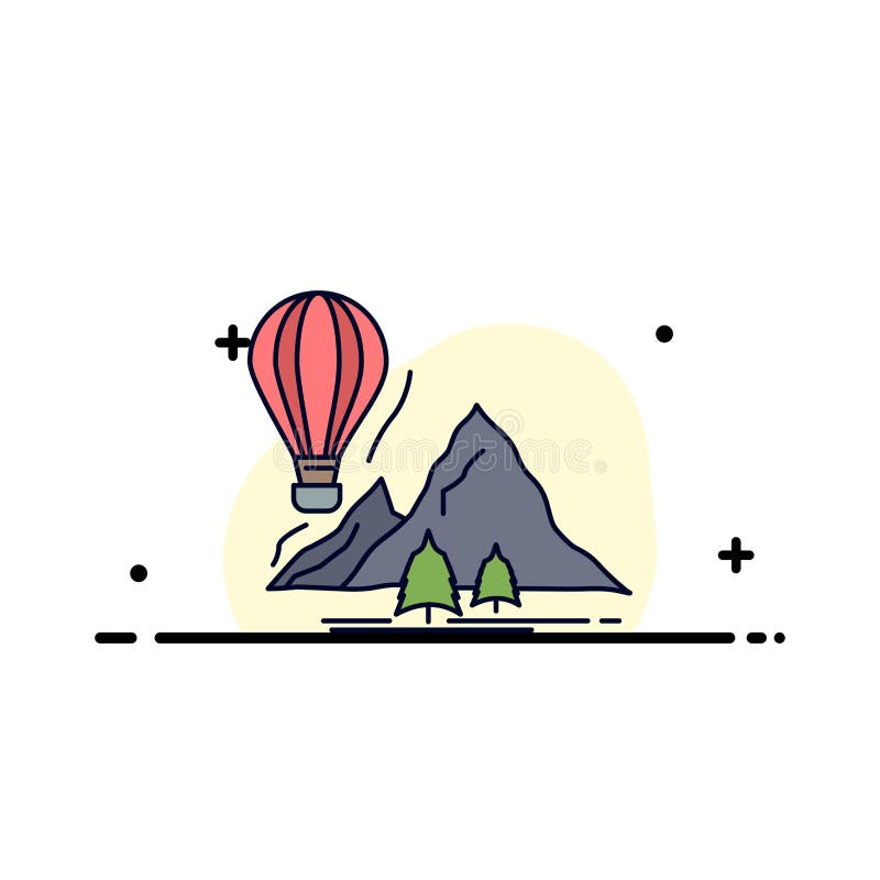 Explore, Travel, Mountains, Camping, Balloons Flat Color Icon Vector ...