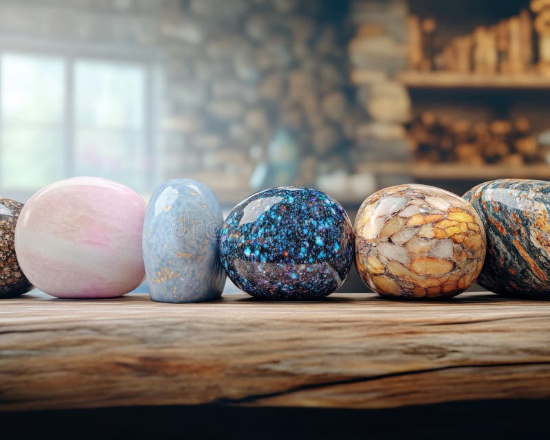 Explore Unique Polished Gemstones in a Rustic Setting, a Captivating ...