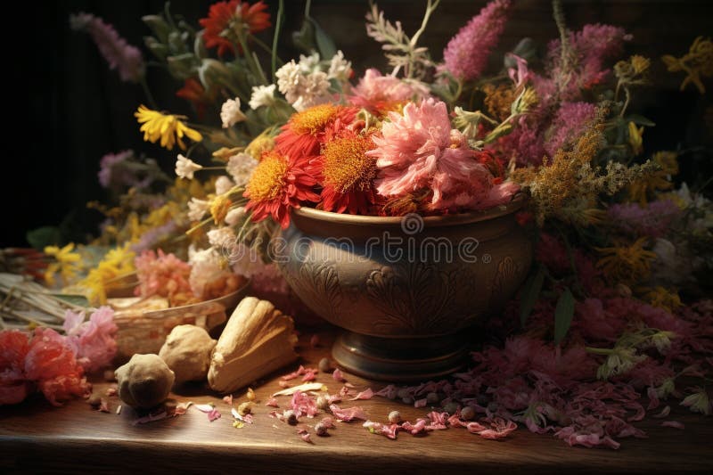 Explore the Use of Flowers in Traditional. Generative Ai Stock ...