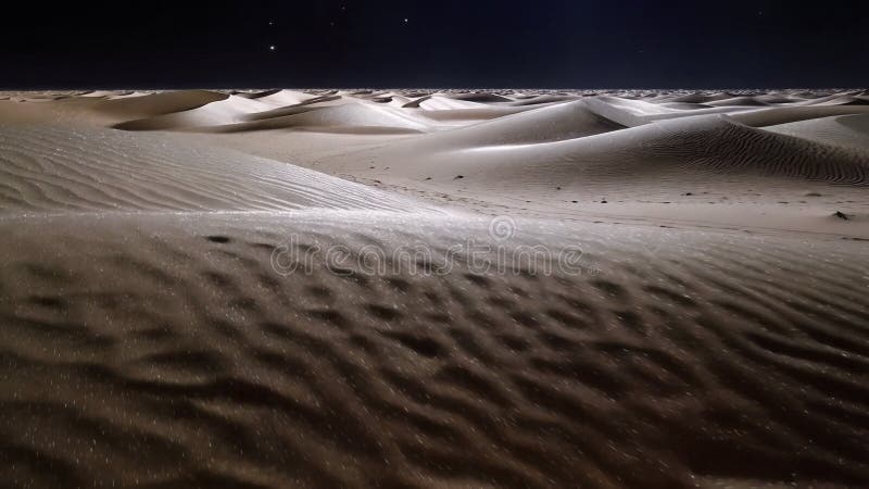 Explore a Vast Desert Landscape Under a Starry Sky. Shifting Sand Dunes ...