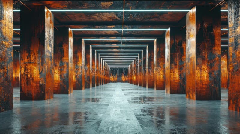 Explore a Vast, Empty Room with Rusted Metal Sheets that Create a ...