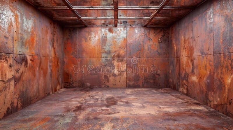 Explore a Vast, Empty Room with Rusted Metal Sheets that Create a ...