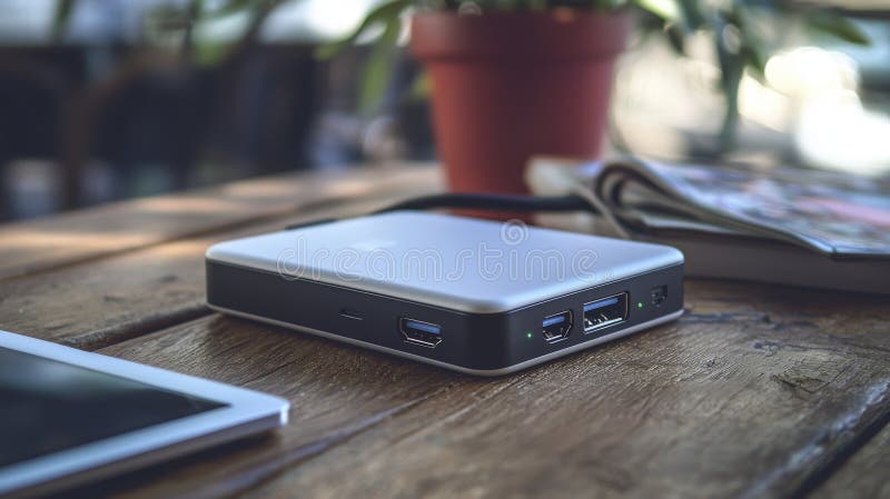 Compact Portable Power Bank with Usb Ports Modern Workspace Technology ...