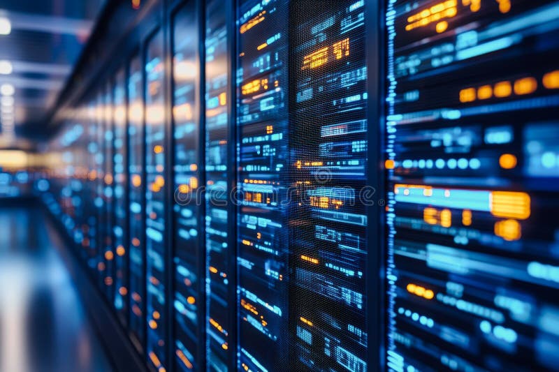 Abstract Digital Landscape with Cascading Streams of Data Stock Photo ...