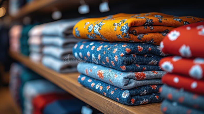 Colorful Folded Fabrics Displayed in a Retail Store Fashion Merchandise ...