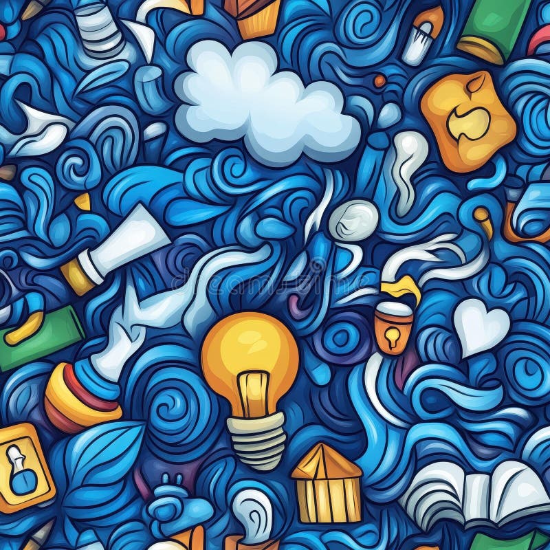 Explore a Vibrant Blue Growth Mindset, Filled with Cartoonish Elements ...