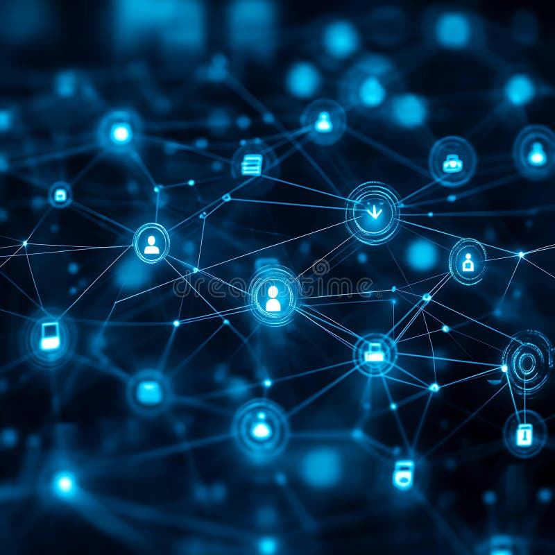 Network Connections with Digital Icons and Symbols Stock Illustration ...