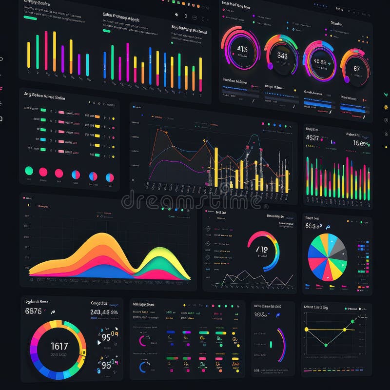 Colorful Data Visualization Dashboard with Graphs and Charts Stock Illustration - Illustration ...