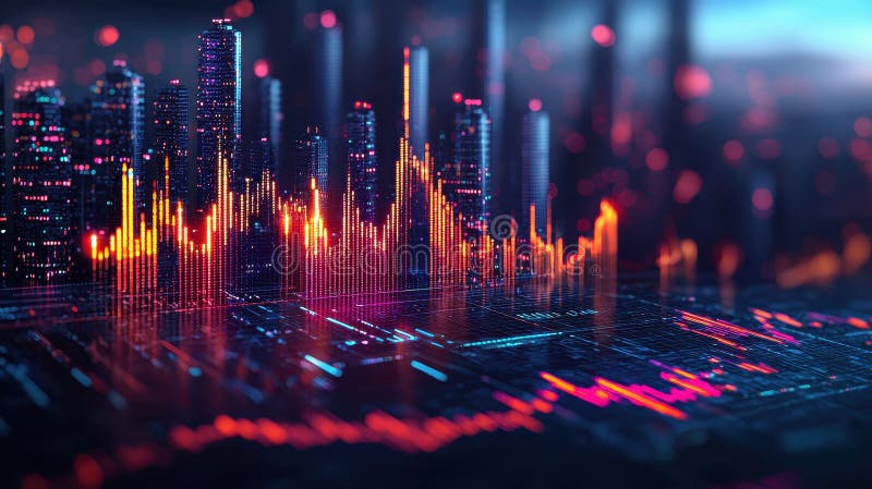 Digital Artwork of Night Cityscape Dynamic Data Visualization in Urban ...