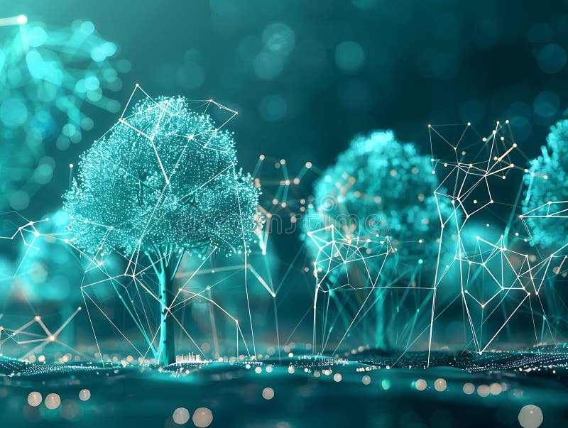 Enchanted Wilderness: Vibrant Digital Forest Haven with Tree Trunks and ...