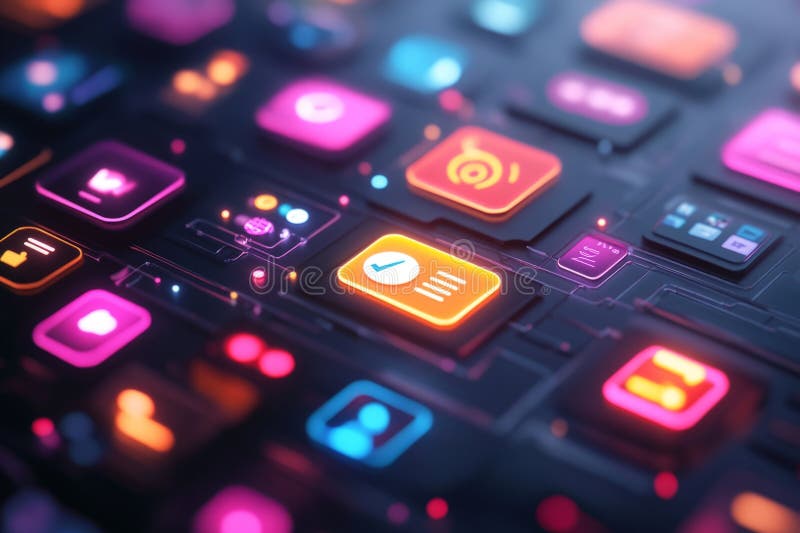 Vibrant Digital Interface with Colorful App Icons. Modern Technology ...
