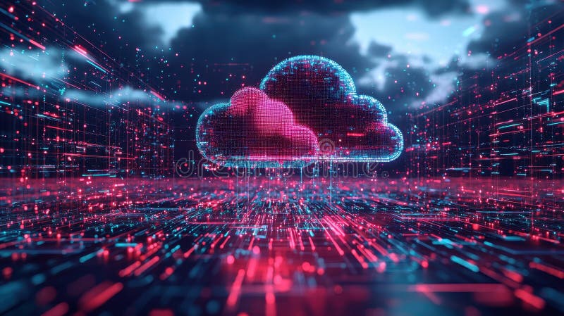 Aerial View of Cloud Data Visualization Infographics in a Futuristic ...