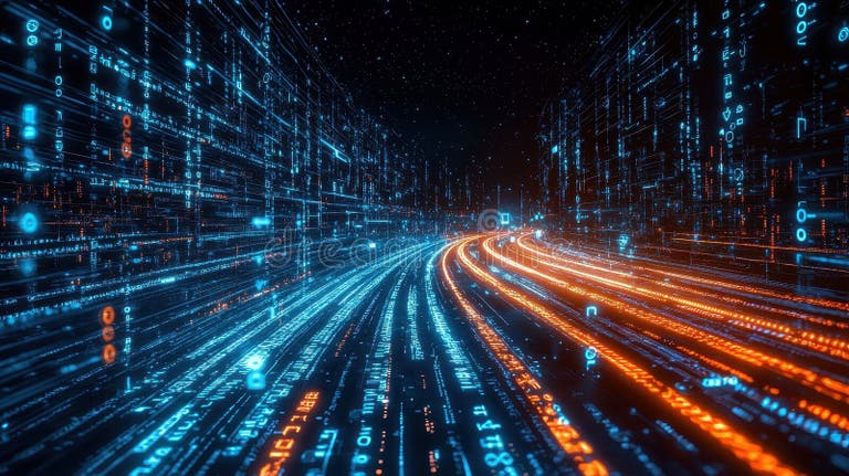 Dynamic Digital Pathways a Journey through Data Streams in Futuristic Landscapes Stock Photo ...