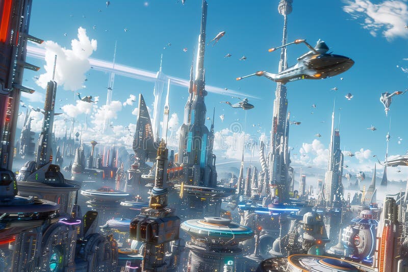 Bustling Alien Metropolis on a Distant Planet Stock Illustration ...