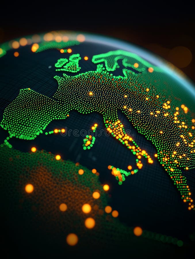 Vibrant Green Globe with Data Points Illuminating Connections Across ...