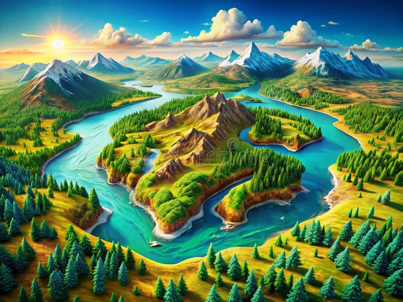 Explore a Vibrant Isometric World Map Discover a Panoramic Landscape of ...
