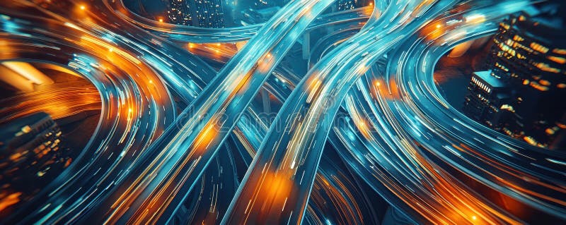 Dynamic Night Traffic Patterns City Overpass Aerial Photography Urban ...