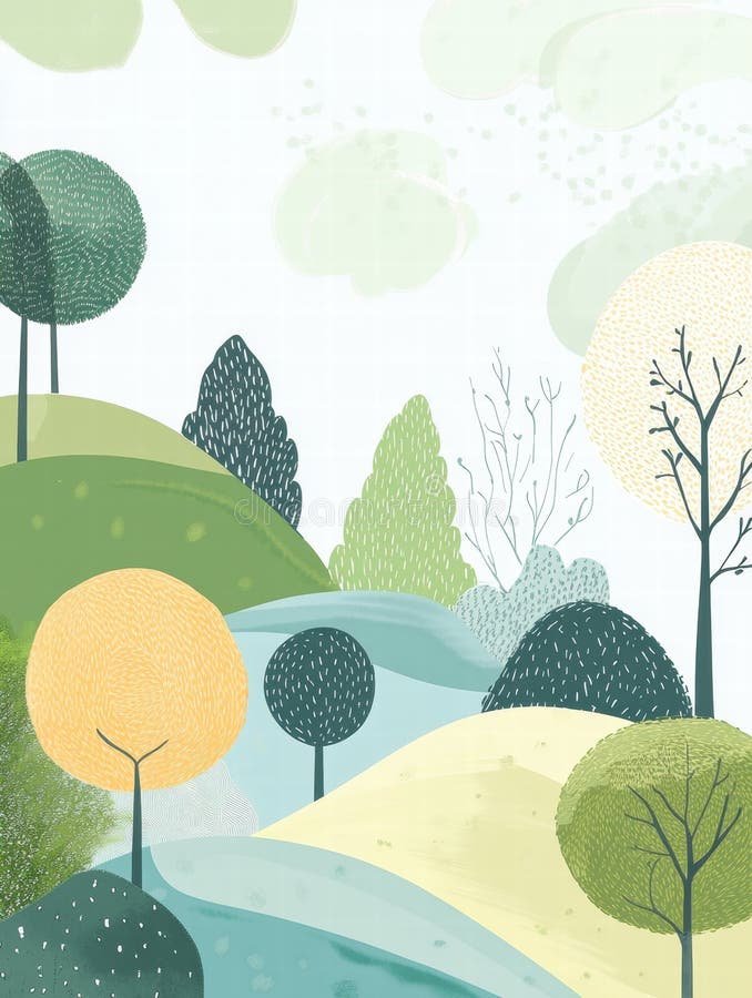 Explore a Vibrant Naive Art Style Landscape with Colorful Trees and ...