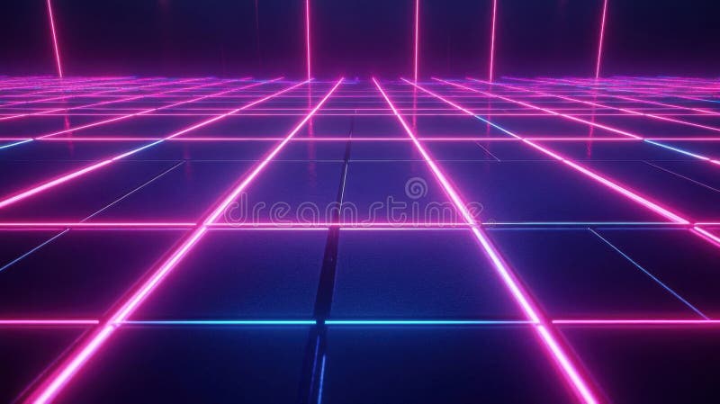 Explore Vibrant Neon Grid, a Digital Landscape Stock Illustration ...
