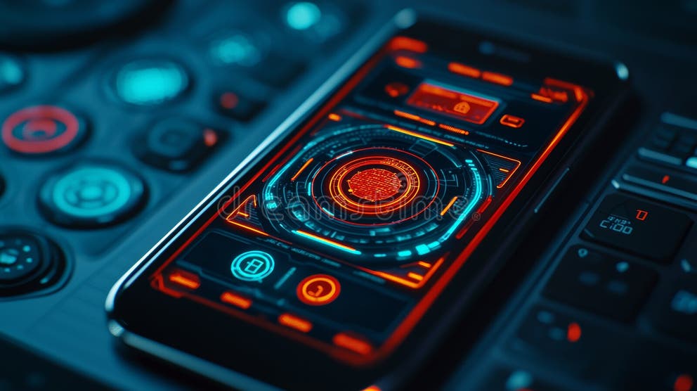 Modern Smartphone Banking App Interface with Neon Glow on Control Panel ...